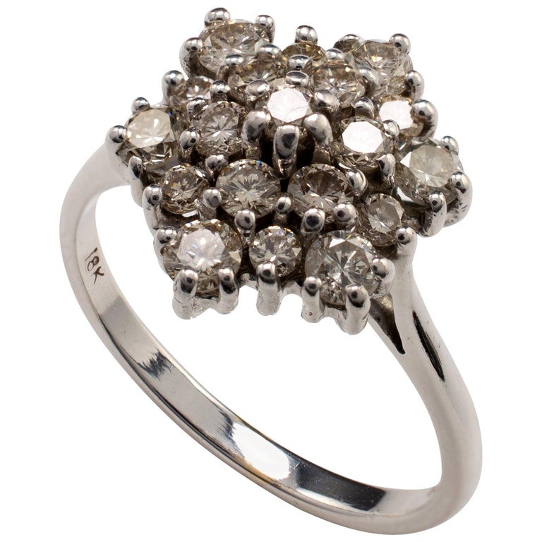 Diamond Snowflake Cluster Ring, 18 Karat White Gold at 1stDibs