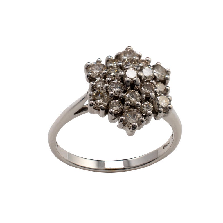 Diamond Snowflake Cluster Ring, 18 Karat White Gold at 1stDibs