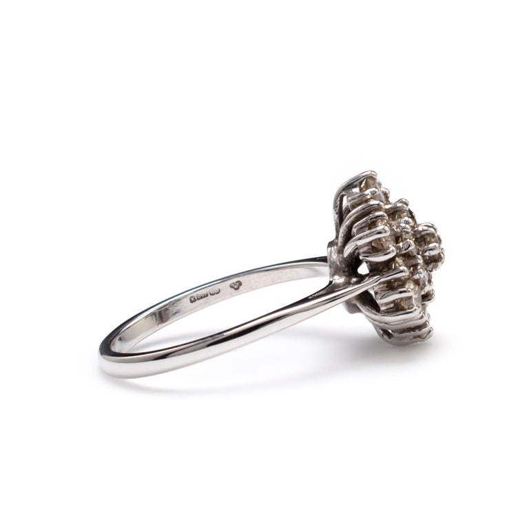 Diamond Snowflake Cluster Ring, 18 Karat White Gold at 1stDibs