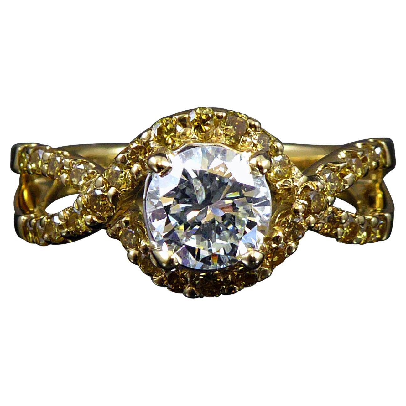 French Solitaire Diamond Engagement Ring with Diamond Set Shoulders For ...