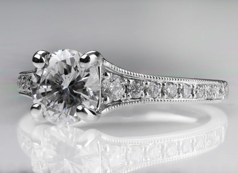 Diamond Solitaire Ring in Platinum, Round Brilliant Cut 1.20 Cts For ...