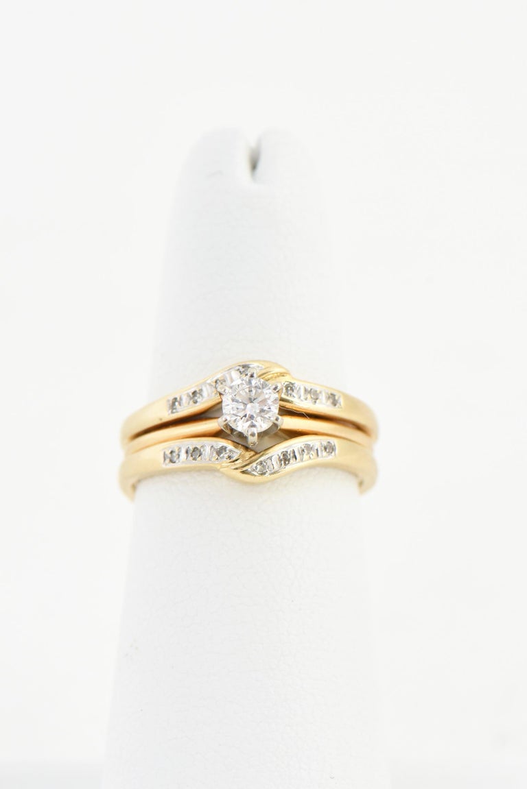 Diamond Solitaire Yellow Gold Engagement Ring and Cage Band Set For ...