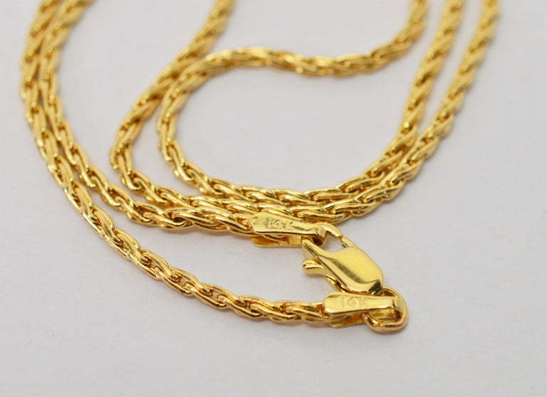 Diamond Solitaire Yellow Gold Wheat Chain Necklace For Sale at 1stDibs