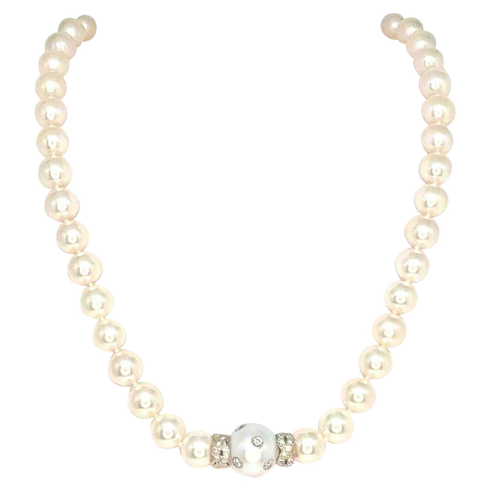 Diamond South Sea Akoya Pearl Necklace 14k White Gold Certified For ...