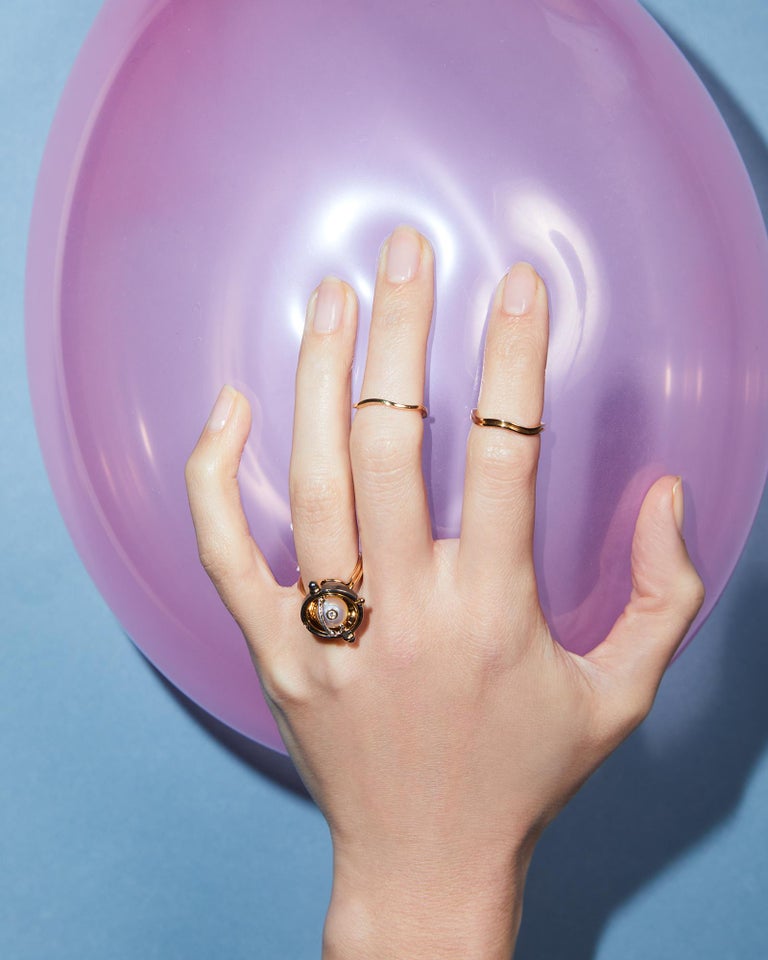 Diamond Sphere Ring Akoya Pearl in 18k Gold by Elie Top For Sale at 1stDibs