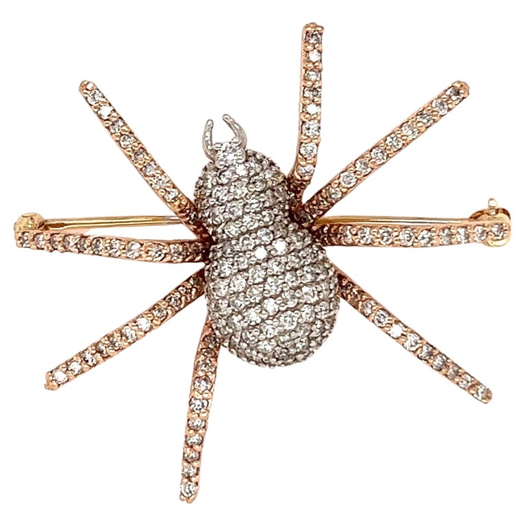 Diamond Spider Gold Brooch Pin Estate Fine Jewelry For Sale at 1stDibs