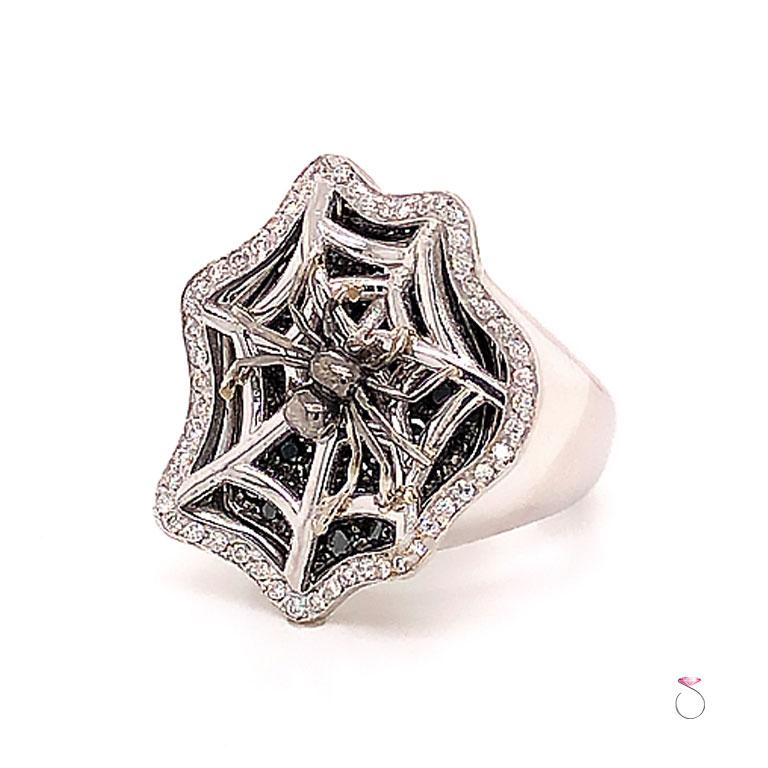 Diamond Spider Ring in 18K White Gold, White and Black Diamonds ...