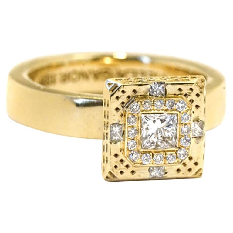 18 Karat Yellow Gold. Diamond Square , Statement, Modern ring For Sale ...