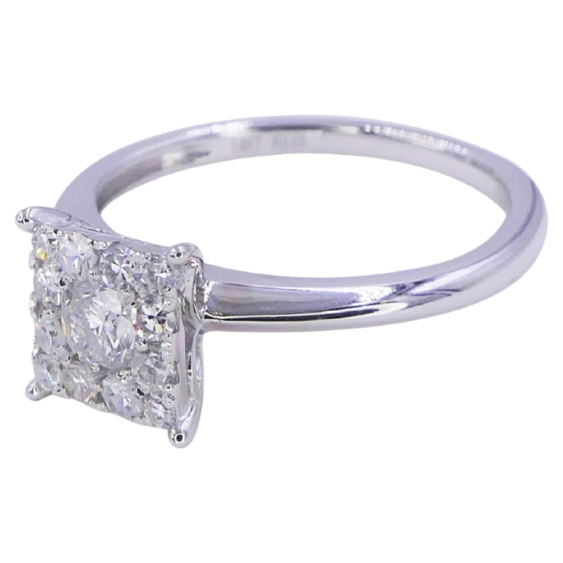 14 Karat White Gold Square Halo Pave Diamond Engagement Ring For Sale ...