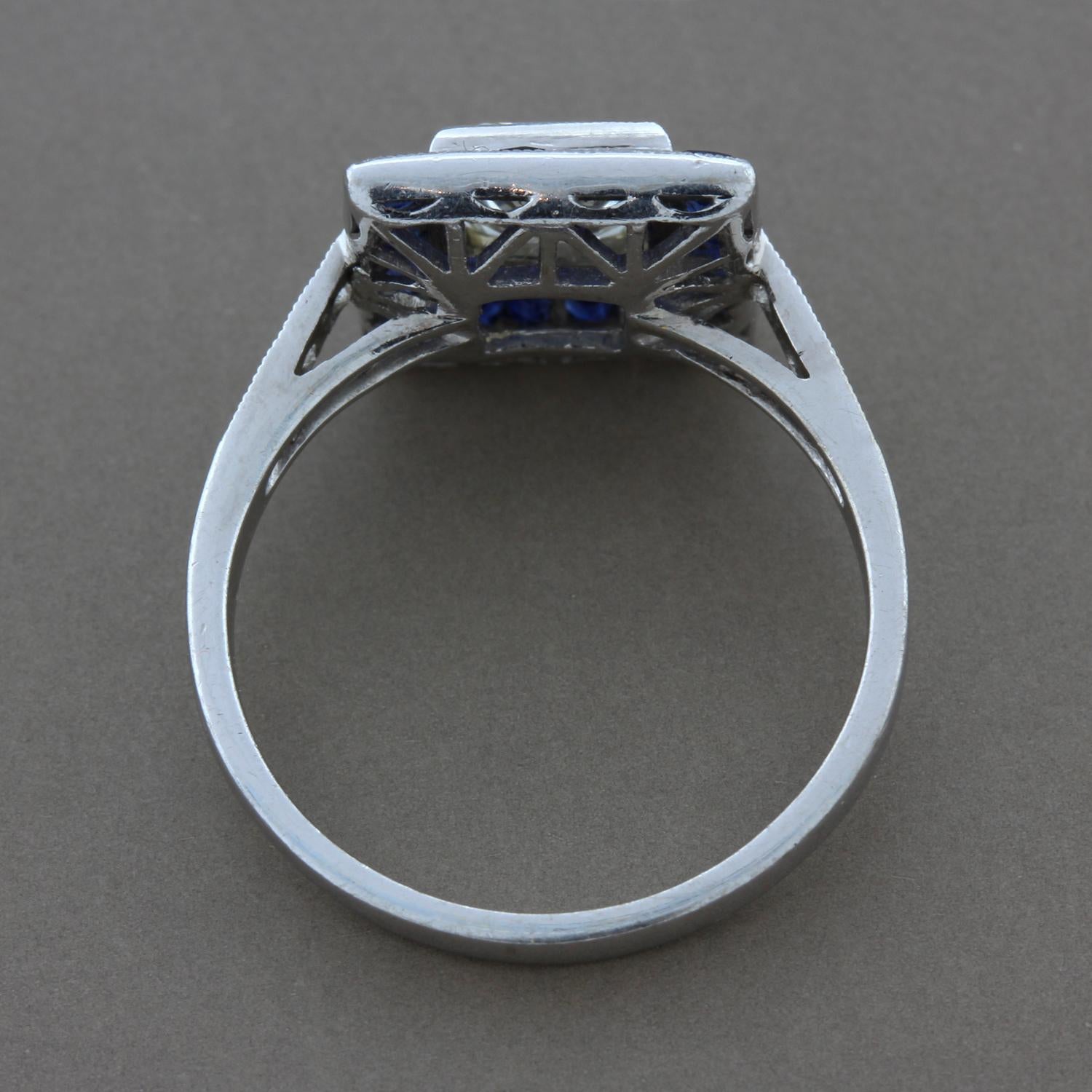 Diamond Square Shape Sapphire Halo Gold Engagement Ring at 1stDibs ...