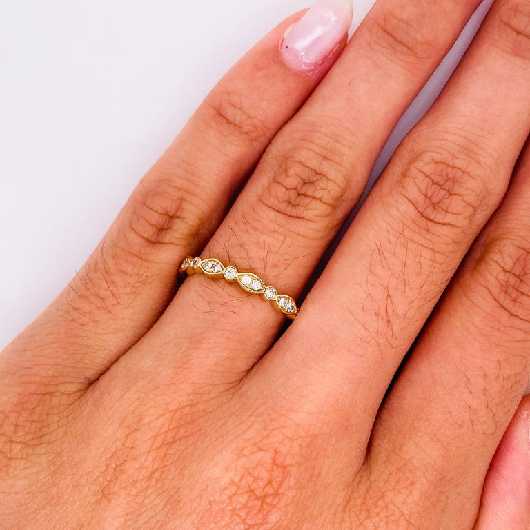 Diamond Stackable Ring Alternating Design in 14K Yellow Gold Wedding ...
