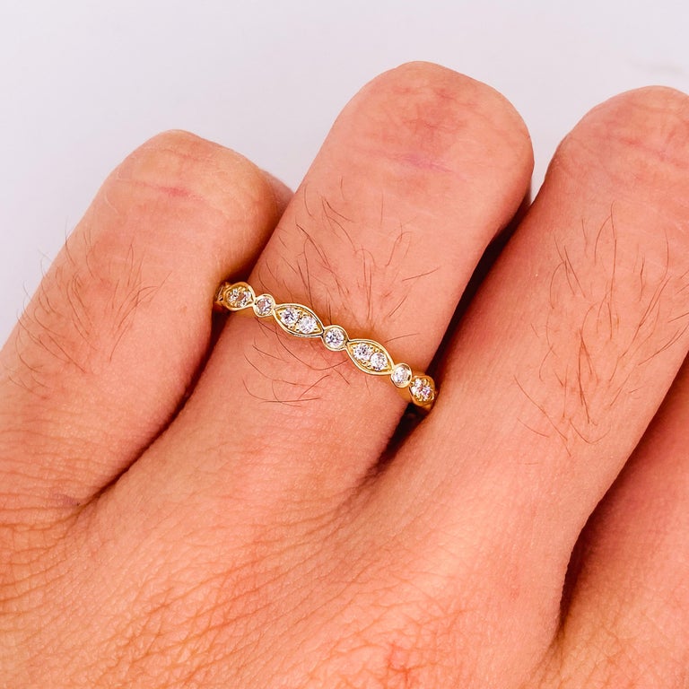 Diamond Stackable Ring Alternating Design in 14K Yellow Gold Wedding ...