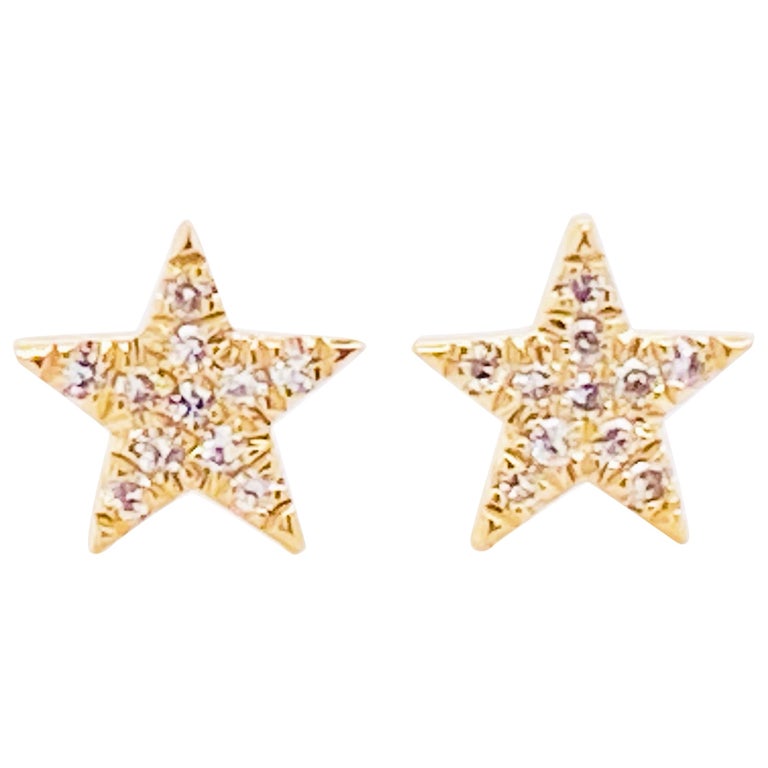 Diamond Star Earrings, 14 Karat Yellow Gold Diamond Stud Earrings ...