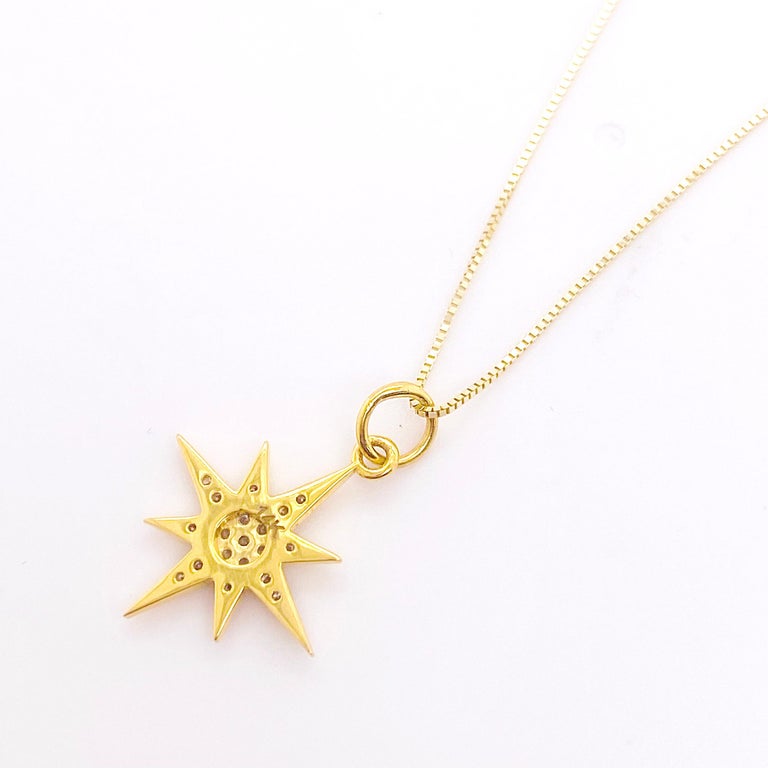 Diamond Star Necklace, Yellow Gold, 19 Diamonds North Star Pendant ...