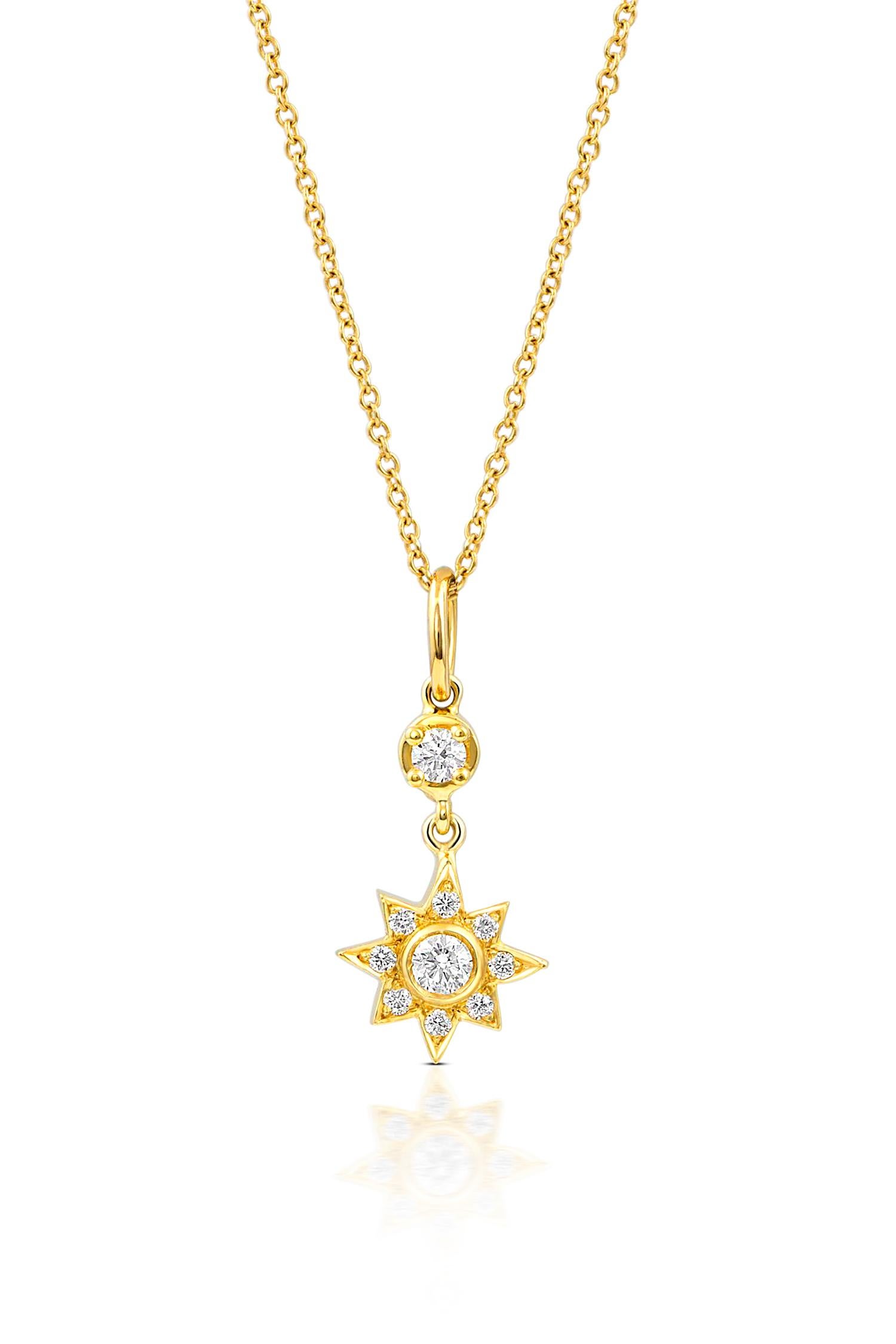 Diamond Star Pendant Necklace in 18K Gold For Sale at 1stDibs