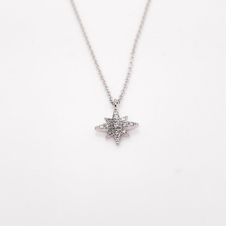 Diamond Star Pendant Necklace, White Gold, Starburst Pavé Diamonds For ...