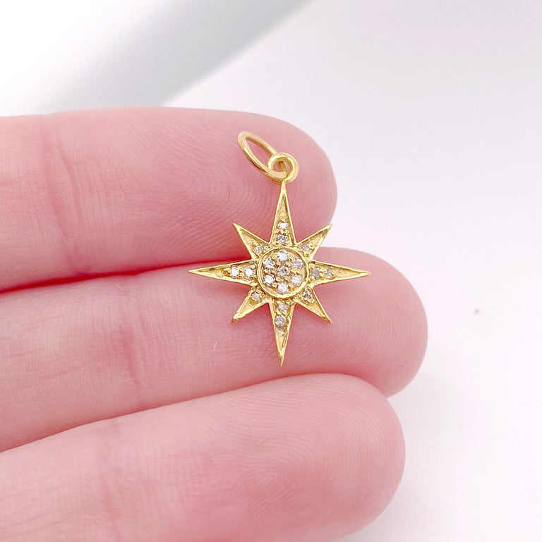 Diamond Star Pendant, Yellow Gold, 19 Diamonds North Star Charm, North ...