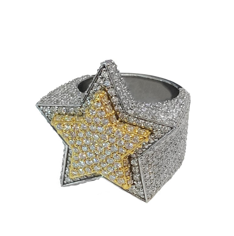 Diamond Star Two Tone Men Ring For Sale at 1stDibs