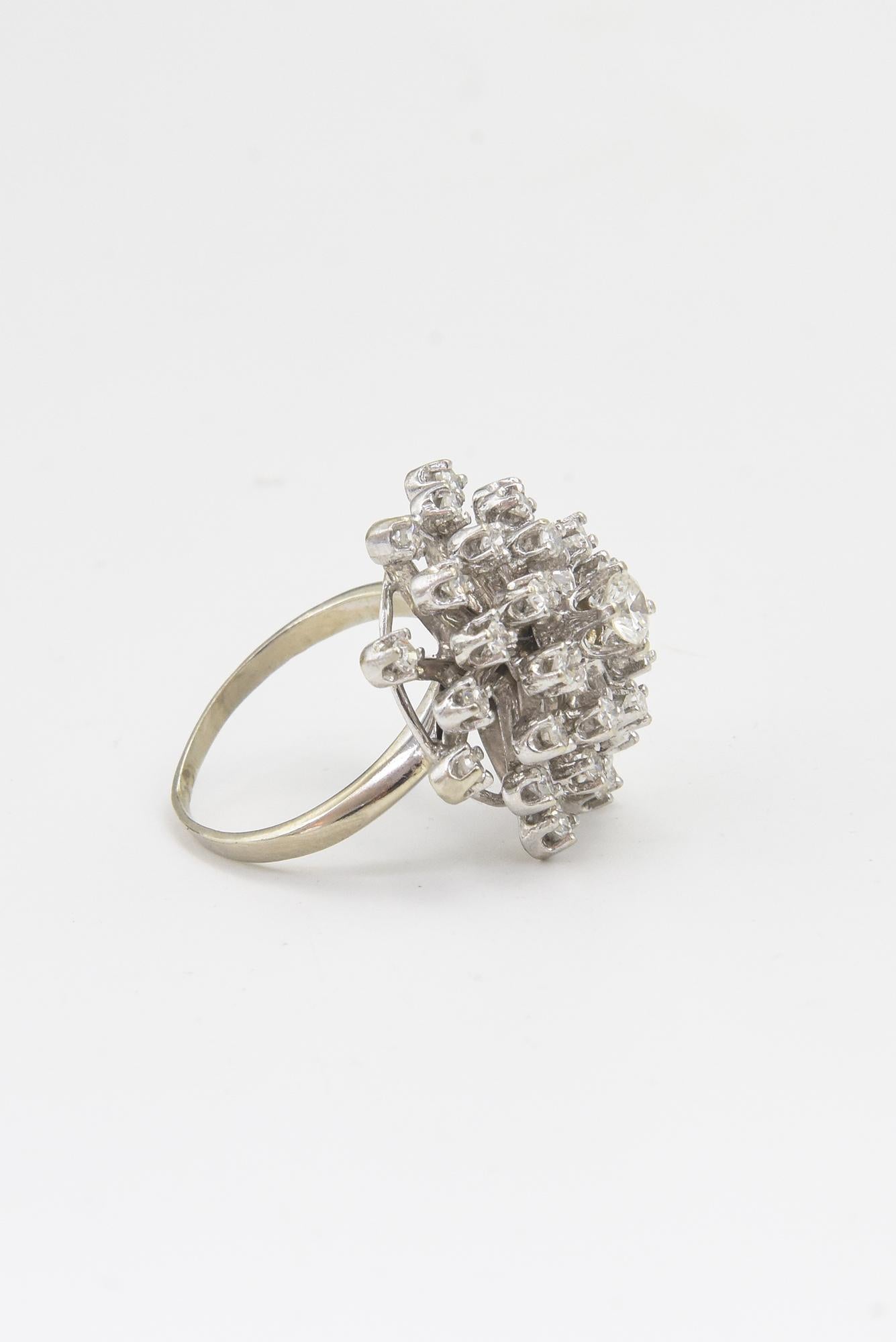 Diamond Starburst Snowflake Cluster White Gold Cocktail Ring For Sale ...
