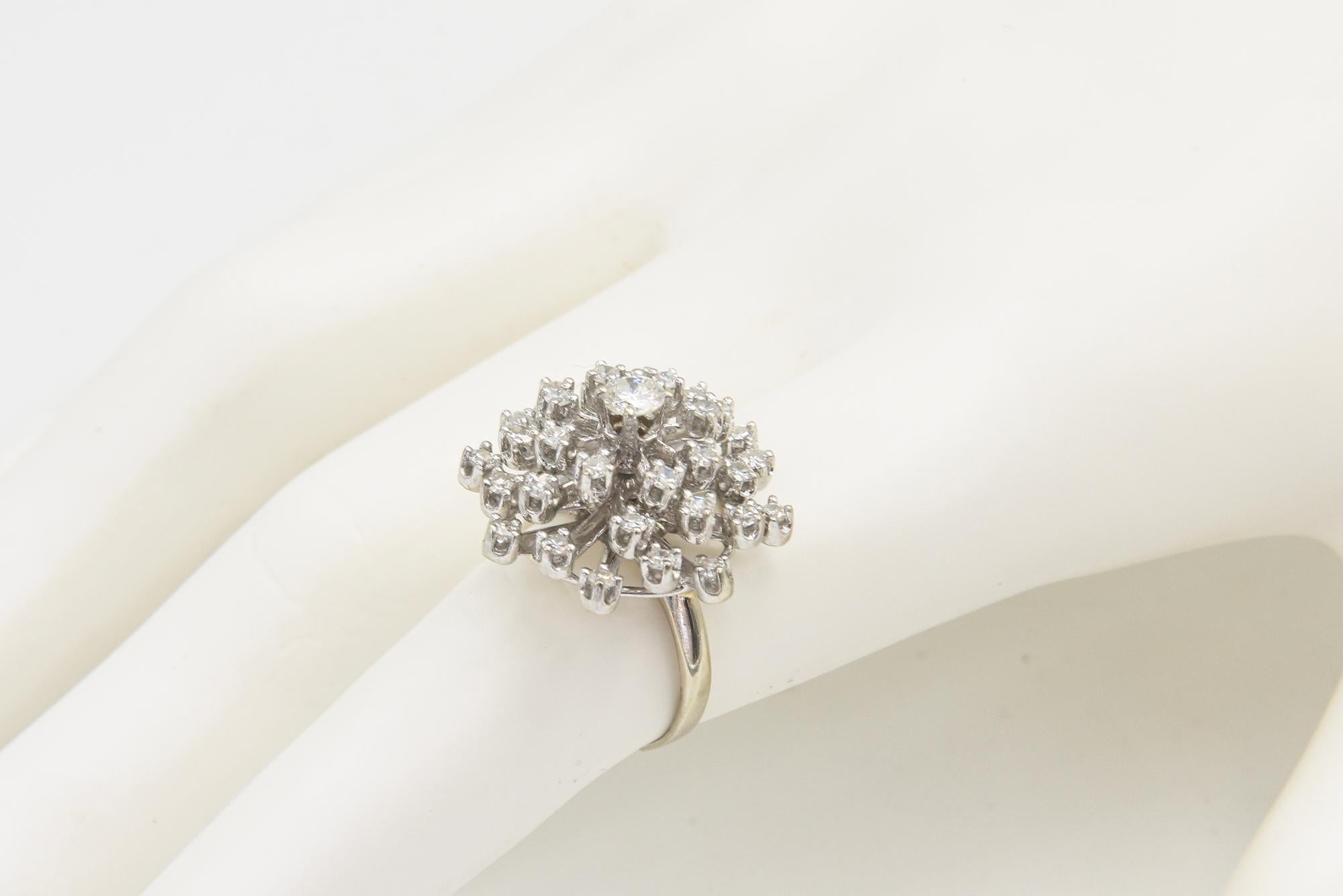 Diamond Starburst Snowflake Cluster White Gold Cocktail Ring For Sale ...