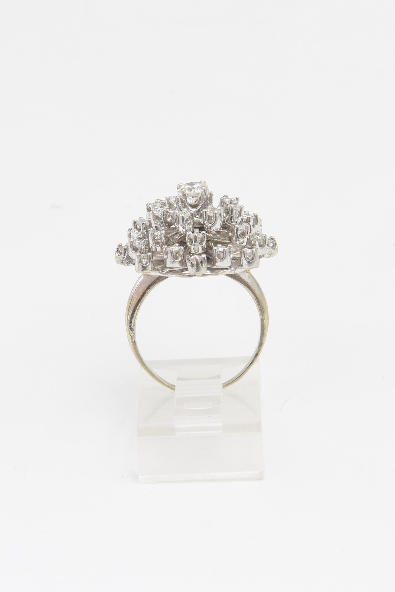 Diamond Starburst Snowflake Cluster White Gold Cocktail Ring For Sale ...