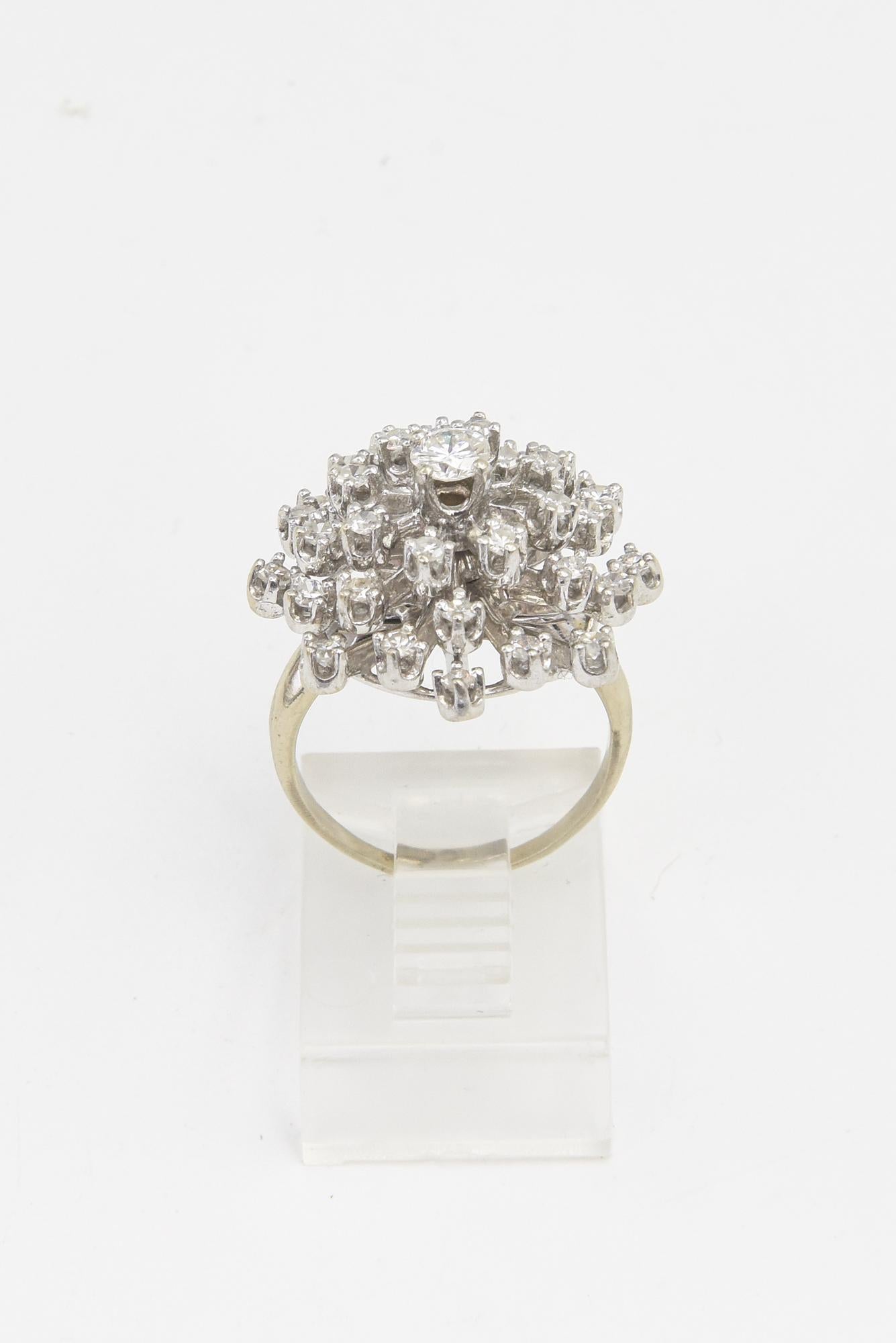 Diamond Starburst Snowflake Cluster White Gold Cocktail Ring For Sale ...