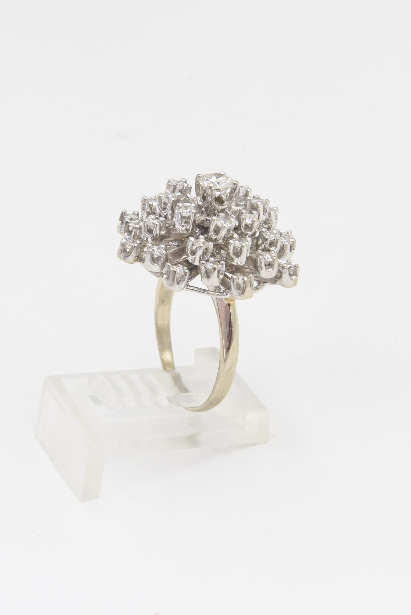 Diamond Starburst Snowflake Cluster White Gold Cocktail Ring For Sale ...