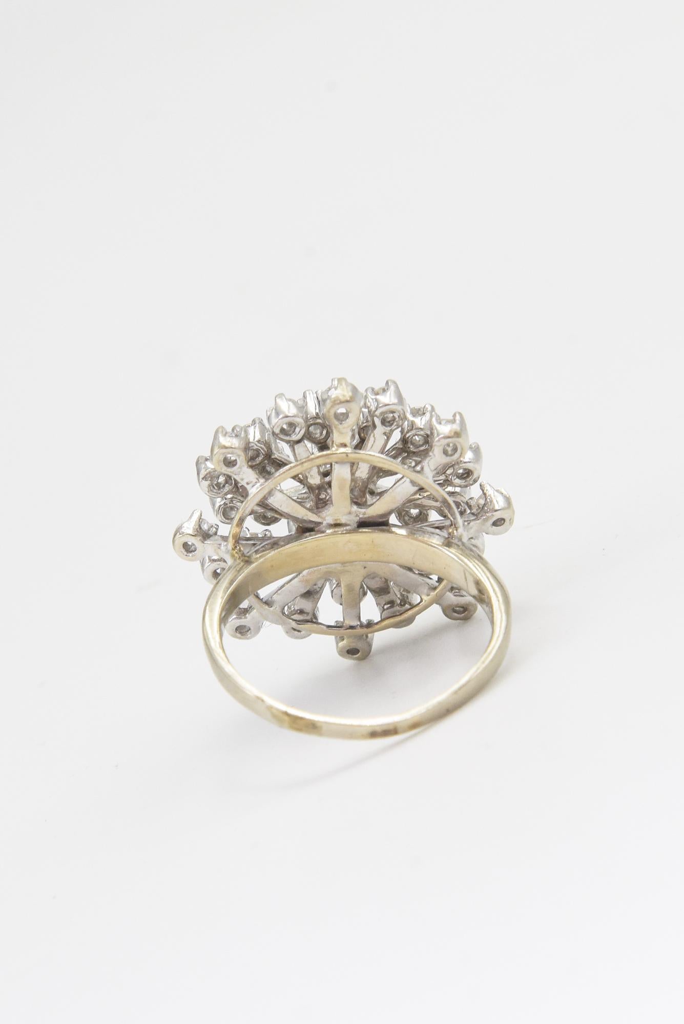 Diamond Starburst Snowflake Cluster White Gold Cocktail Ring For Sale ...