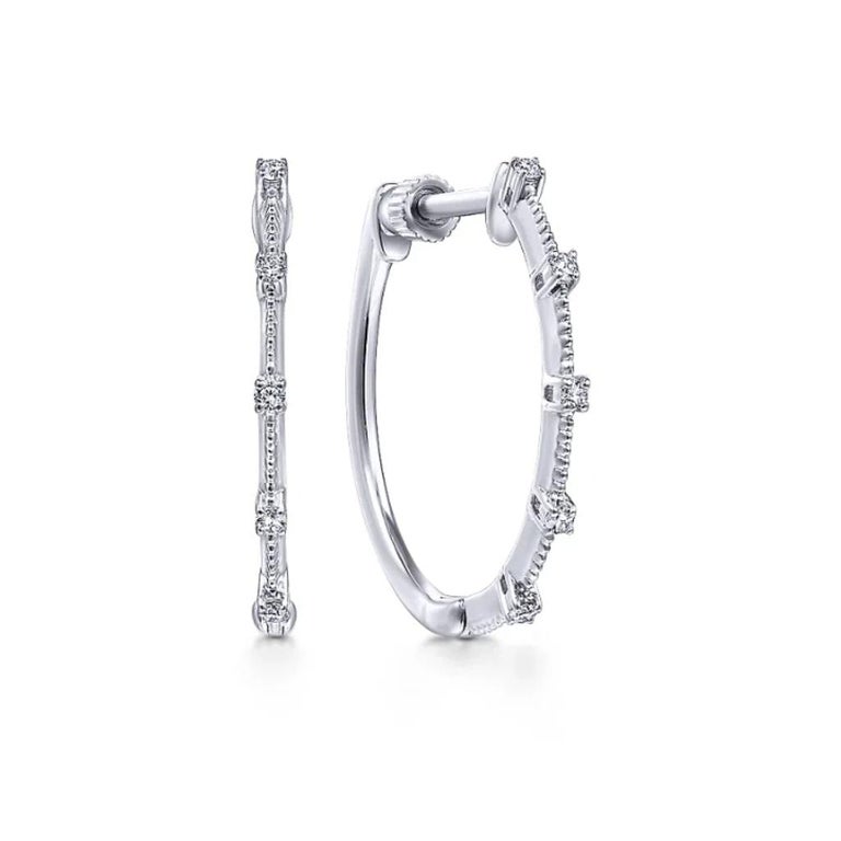 Diamond Station Threaded Hoop Earrings in 14k Yellow / White Gold ...