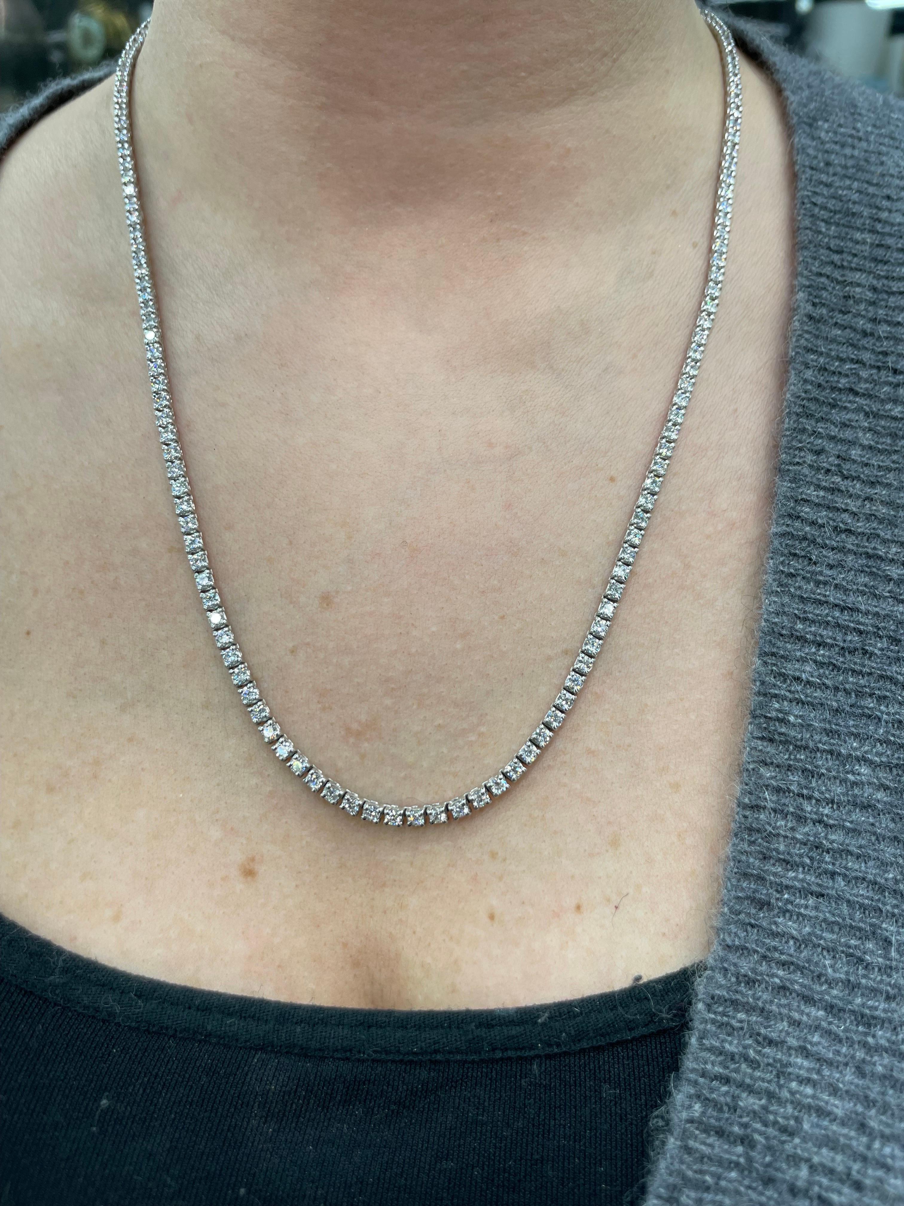 Diamond Straight Line Necklace 10.27 Carats 0.06cts 14 Karat White Gold ...