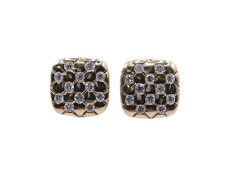 Diamond Stud Errings Checkered Board Design 18kt Yellow Gold For Sale ...