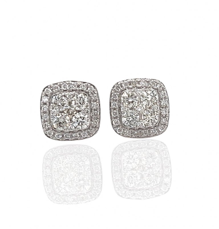 Diamond Stud Square Cluster Earrings For Sale at 1stDibs