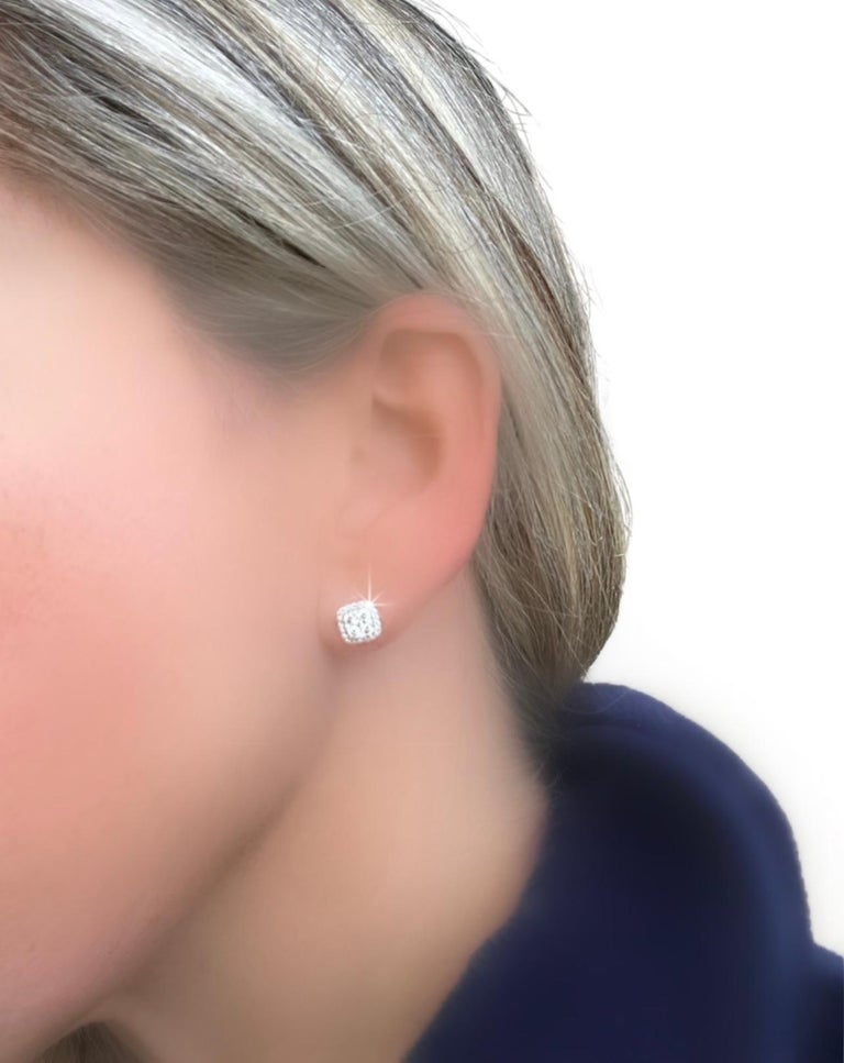 Diamond Stud Square Cluster Earrings For Sale at 1stDibs