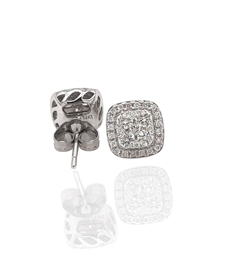 Diamond Stud Square Cluster Earrings For Sale at 1stDibs