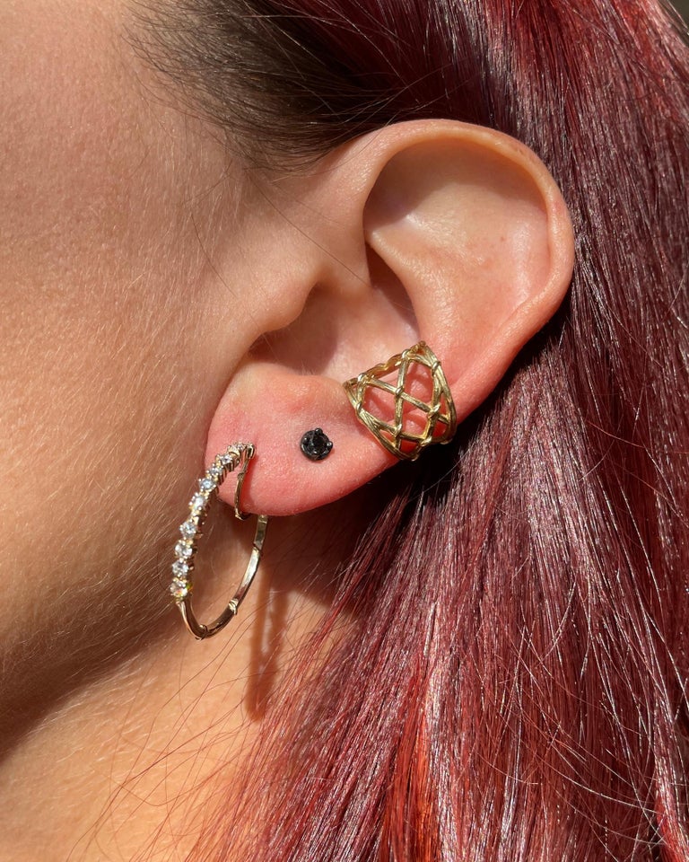 Diamond-studded 14k Gold Vine Hoops, 1" For Sale at 1stDibs