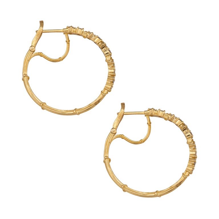 Diamond-studded 14k Gold Vine Hoops, 1" For Sale at 1stDibs