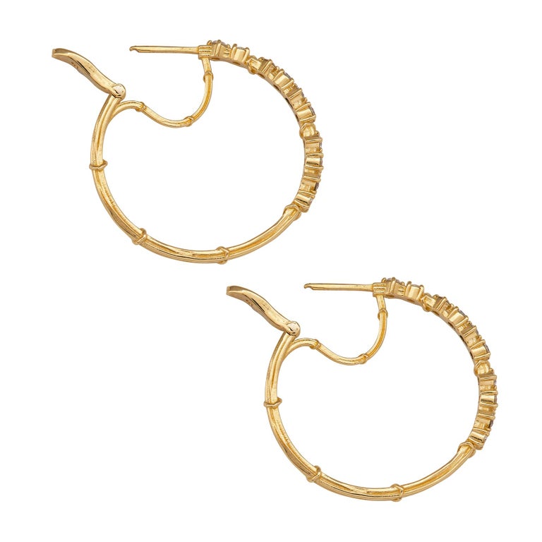 Diamond-studded 14k Gold Vine Hoops, 1" For Sale at 1stDibs