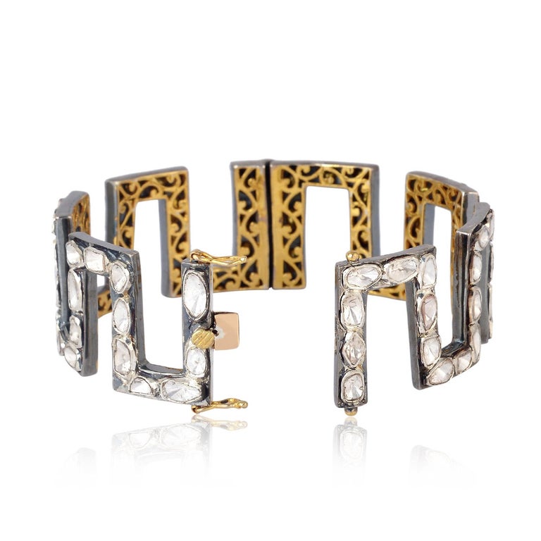 Modern Architecture Polki Diamond Cuff With Designer Gold Grill For ...