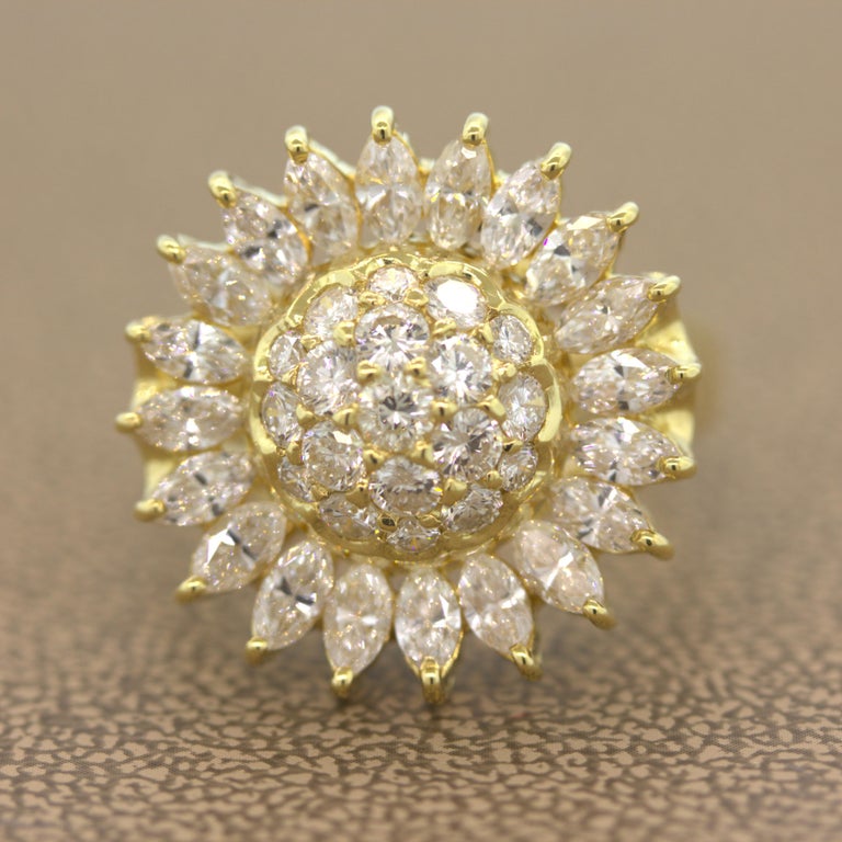 Diamond Sunflower Gold Ring For Sale at 1stDibs