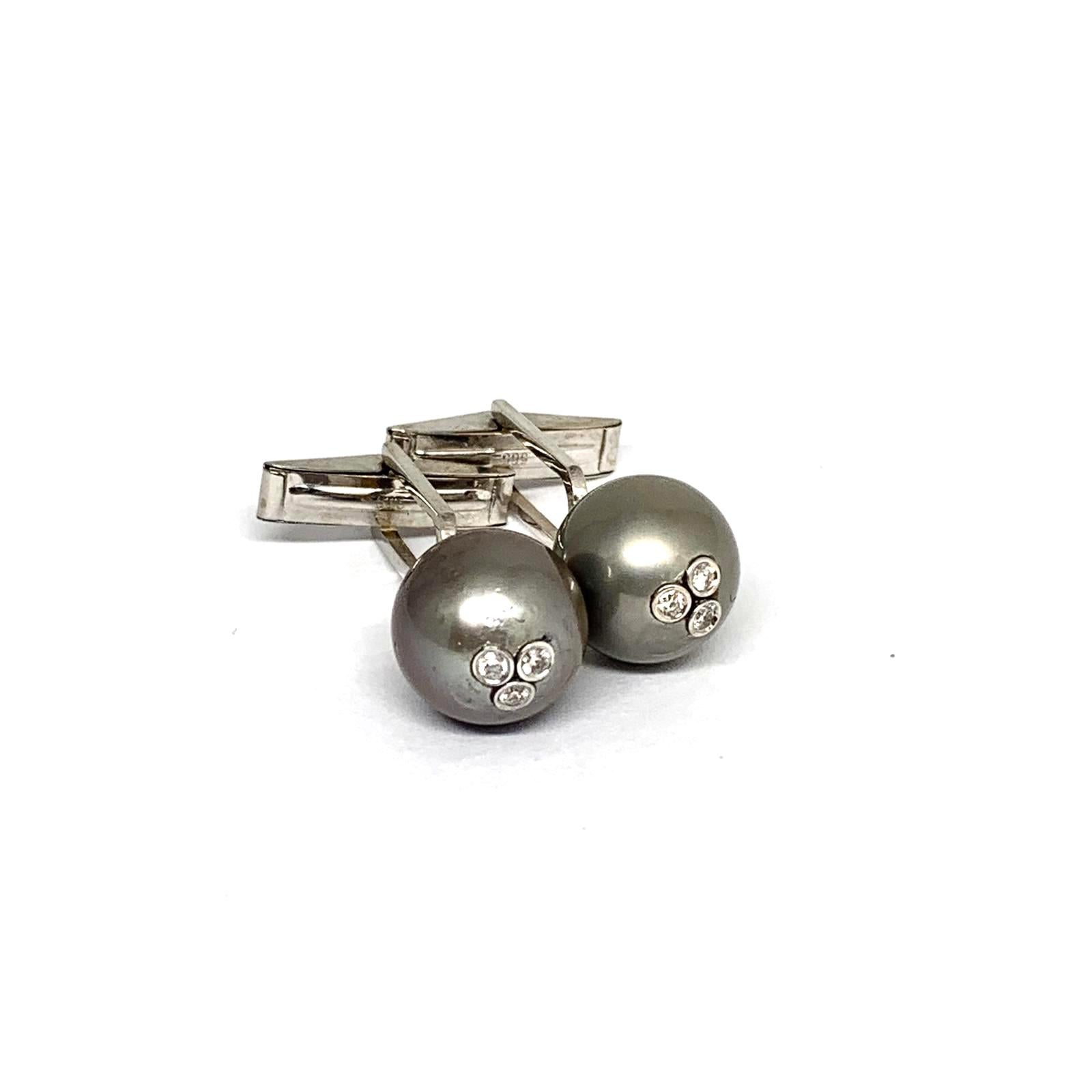 Diamond Tahitian Pearl Cufflinks 14k White Gold Designer Certified at ...