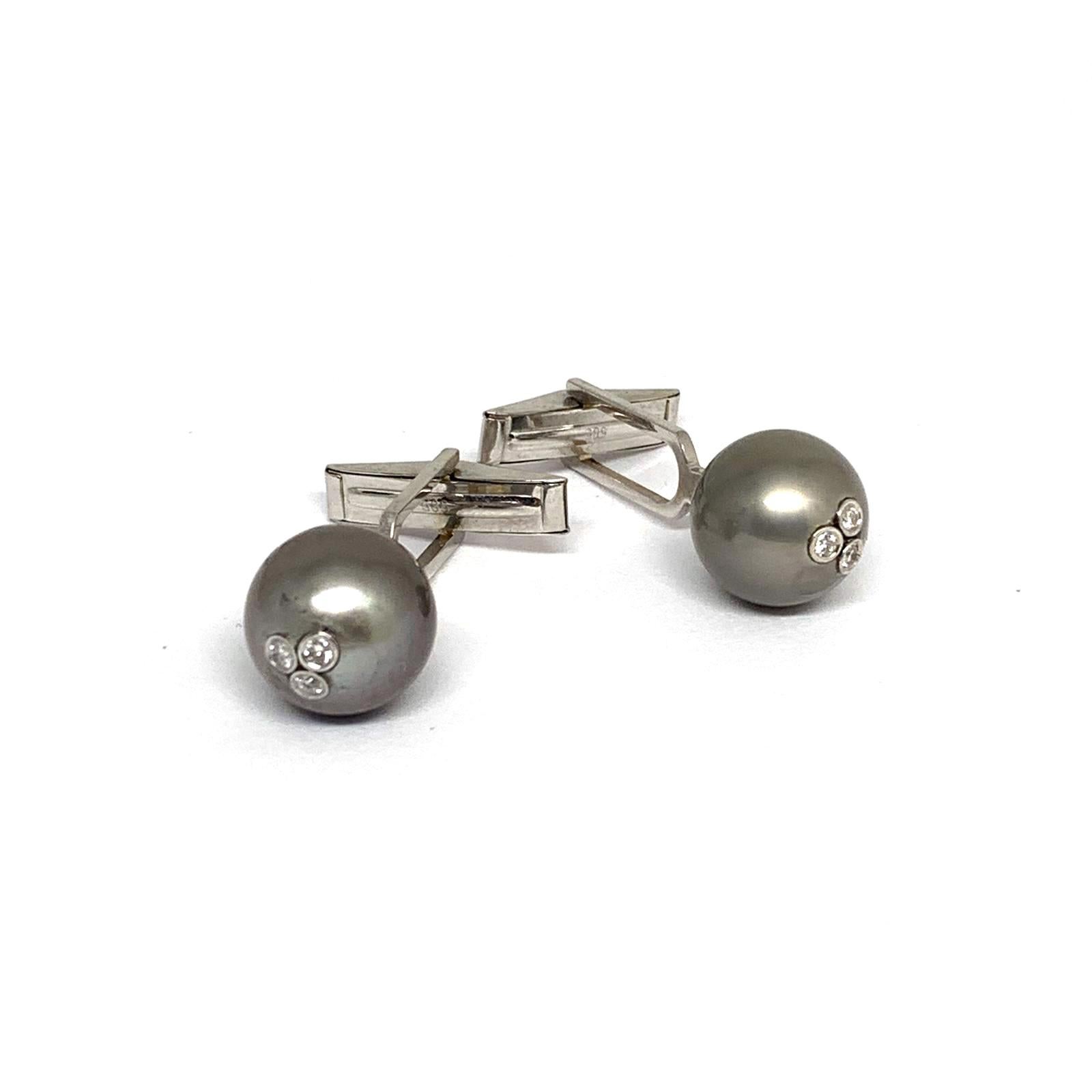 Diamond Tahitian Pearl Cufflinks 14k White Gold Designer Certified at ...