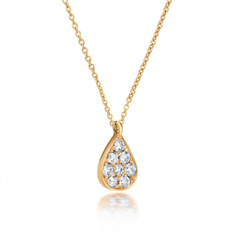 Luxle Diamond Tear Drop Pendant Necklace in 18K Yellow Gold For Sale at ...