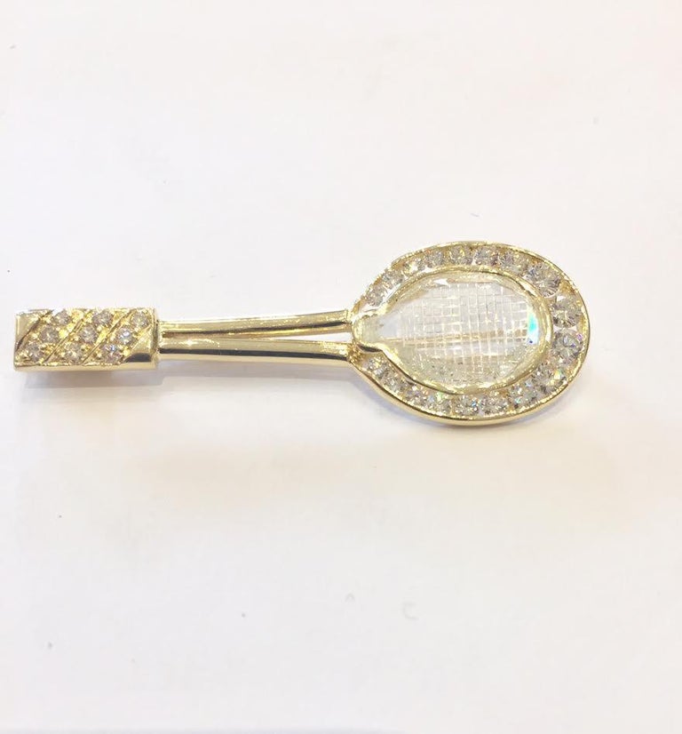 Diamond Tennis Racket Pin/Brooch 18 Karat Yellow Gold with GIA For Sale ...