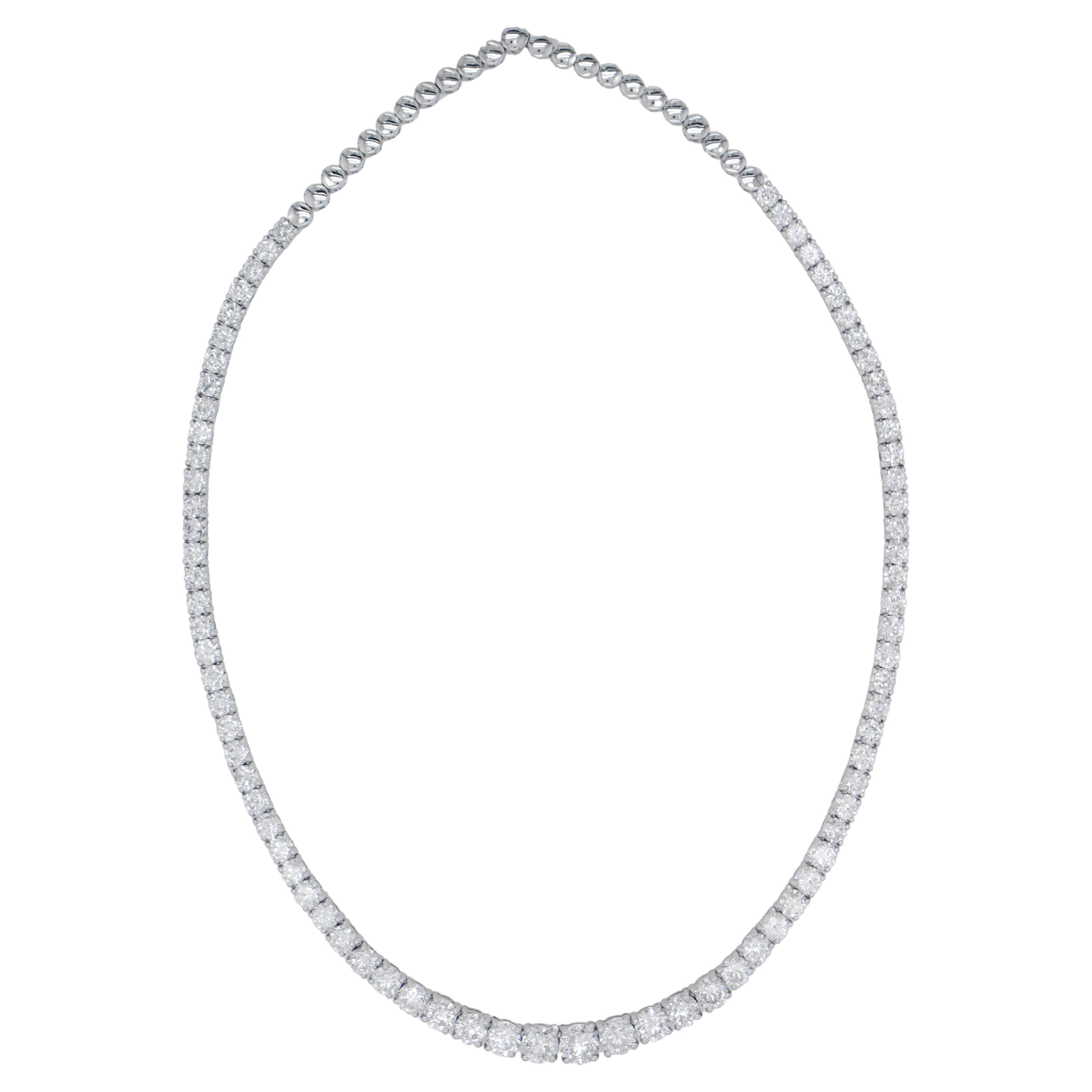 9 Carat Diamond Tennis Riviere Necklace 18 Carat White Gold Made In