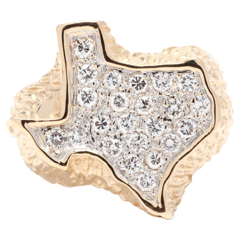 Diamond Texas State Ring, 14K Yellow Gold, Large Gent's For Sale at 1stDibs