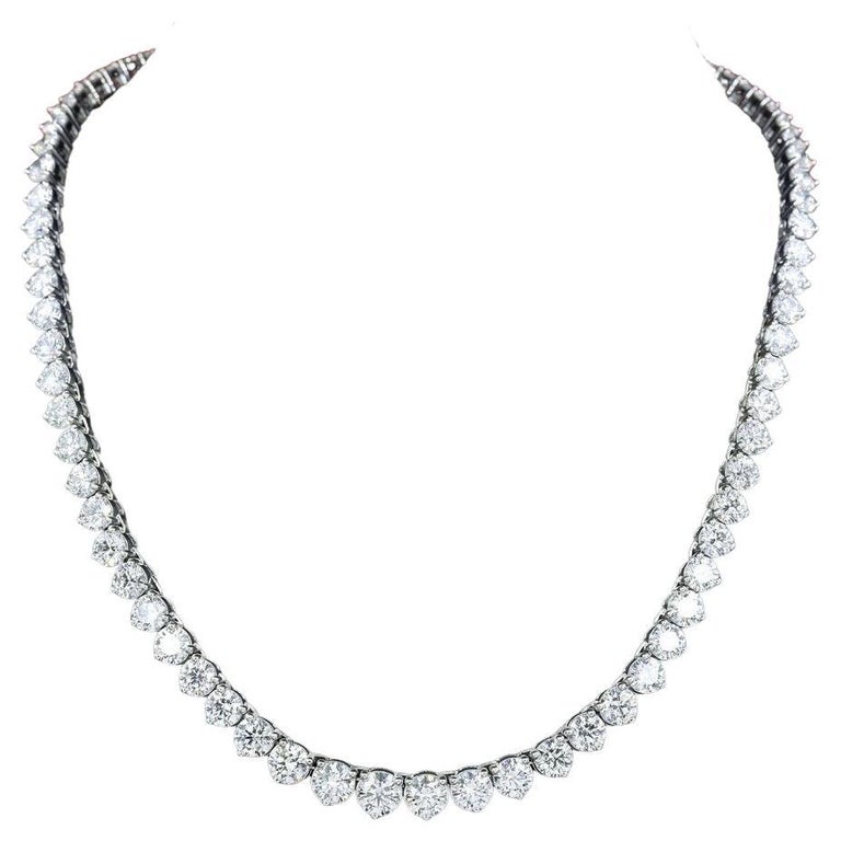Diamond Three Claws 18 Carat White Gold Tennis Line Necklace MADE IN ...
