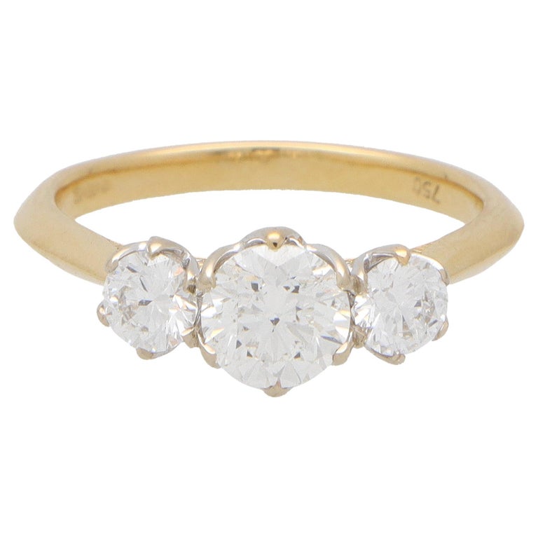 Diamond Three Stone Engagement Ring with Diamond Mount in 18k Yellow ...