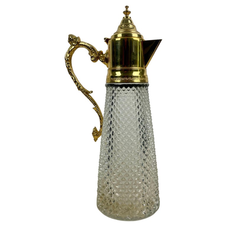 Diamond Tip Crystal and Gilt Metal Jug Ewer - Carafe - Italy 1930s Art ...