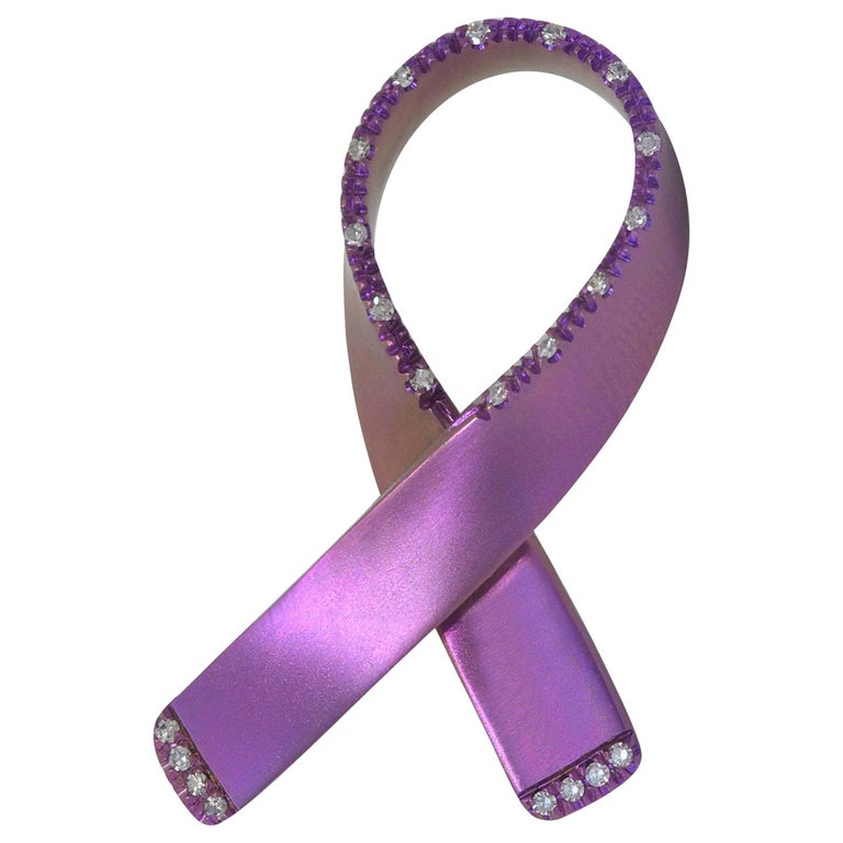 Diamond Titanium 18 Kt White Gold Ribbon Made in Italy Brooch Pin For ...