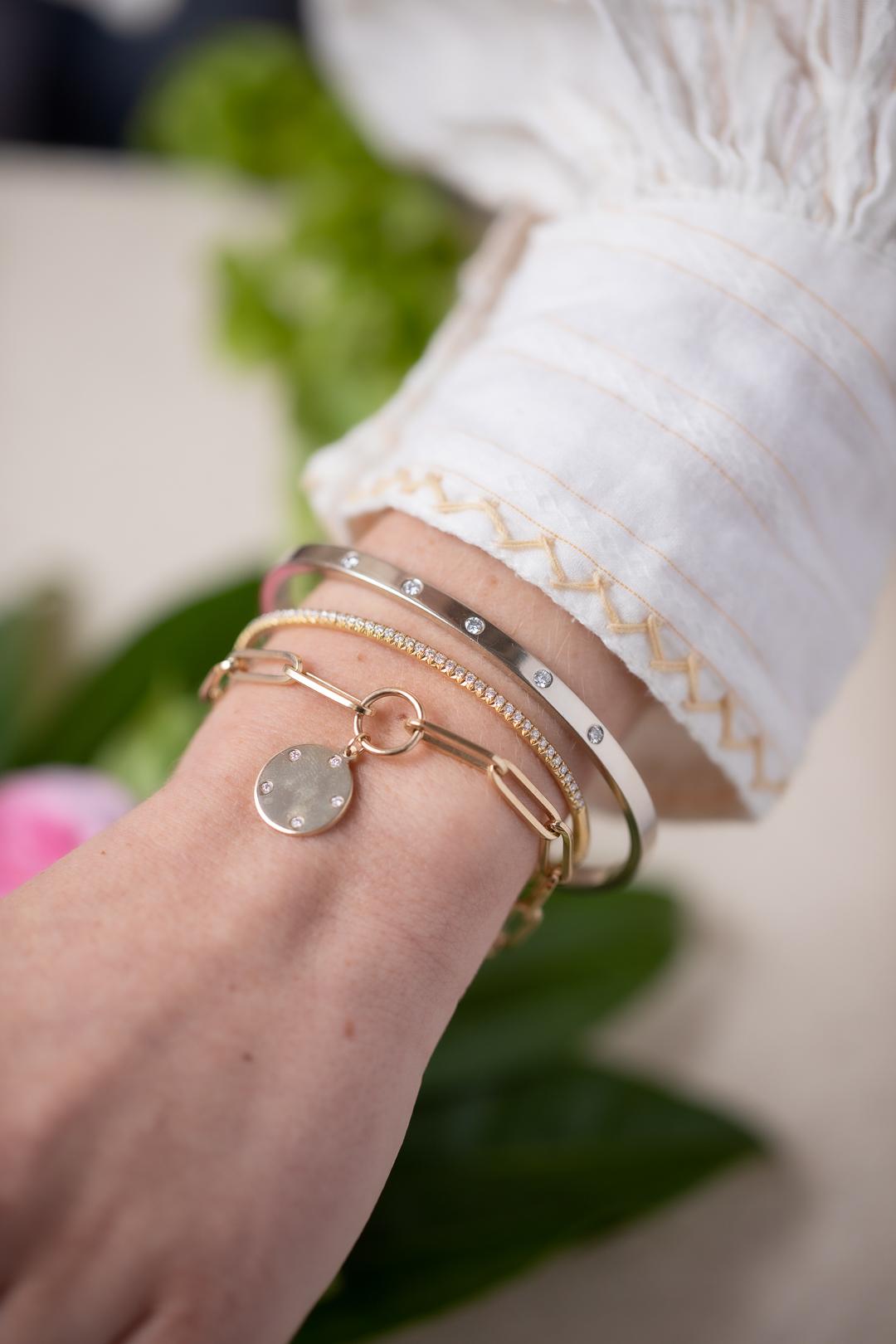 Diamond Token Bracelet 14k Yellow Gold For Sale at 1stDibs